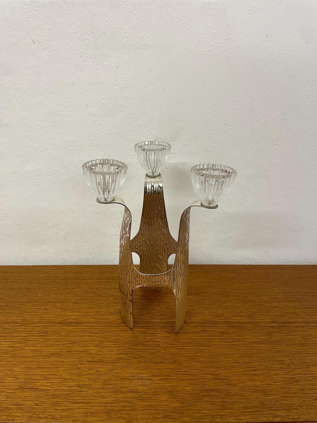WMF Kerzenhalter / Kerzenständer Für Drei Kerzen Aus Glas Und Versilbert 60er Mid Century ...