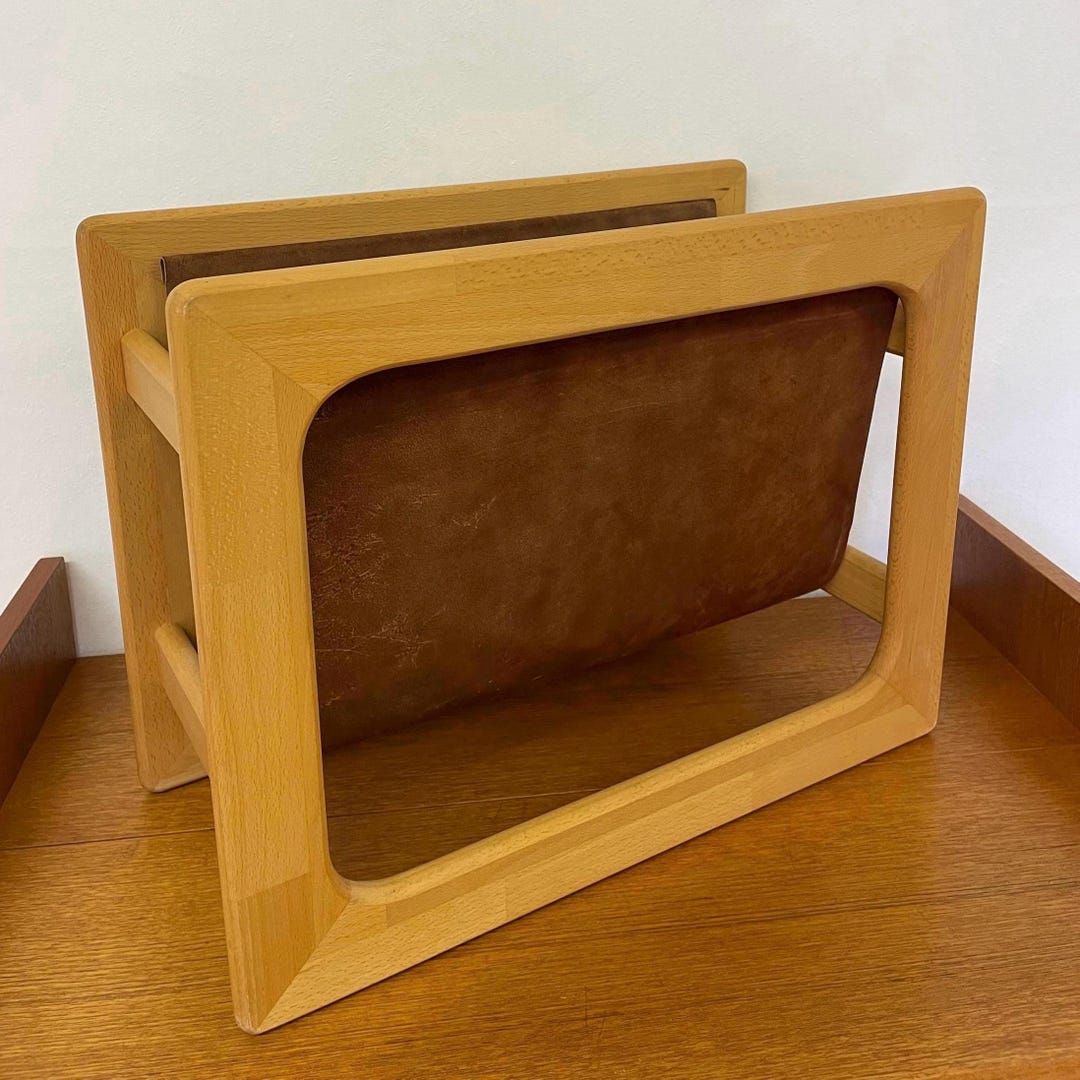 Mid Century Magazine Rack / Newspaper Rack Made of Wood and Suede in ...