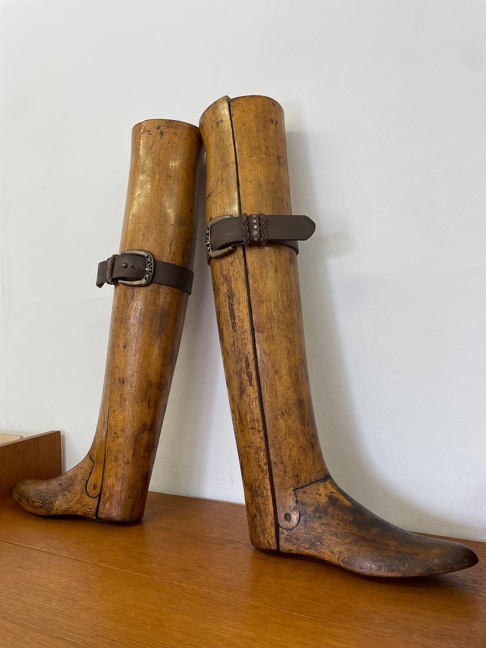 Set of 2 Antique Wooden Boot Lasts / Shoe Lasts With Leather Straps ...