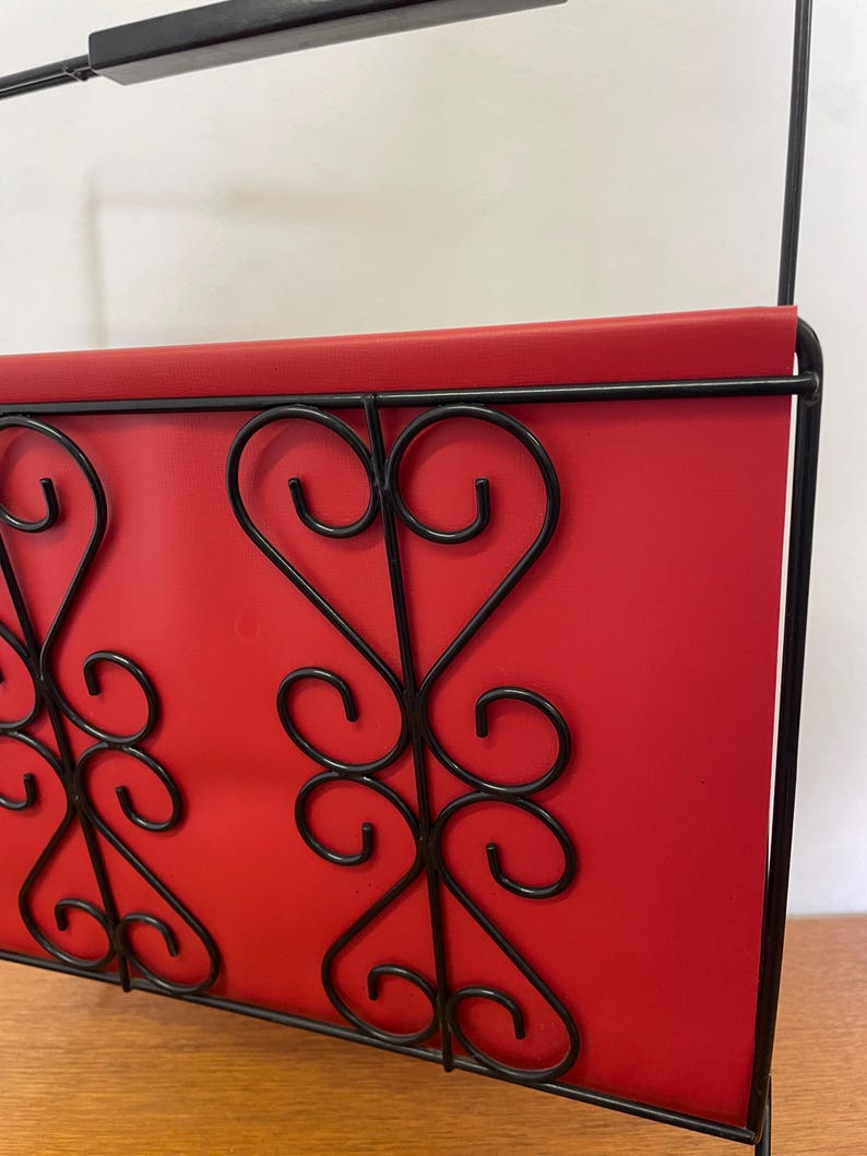Mid Century Magazine Rack / Newspaper Rack Made of Black Metal and Red ...