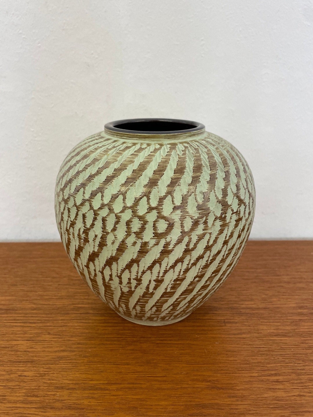 Sgraffito Vase 188-15 Made of Ceramic in Blue and Brown 60s Mid Century ...