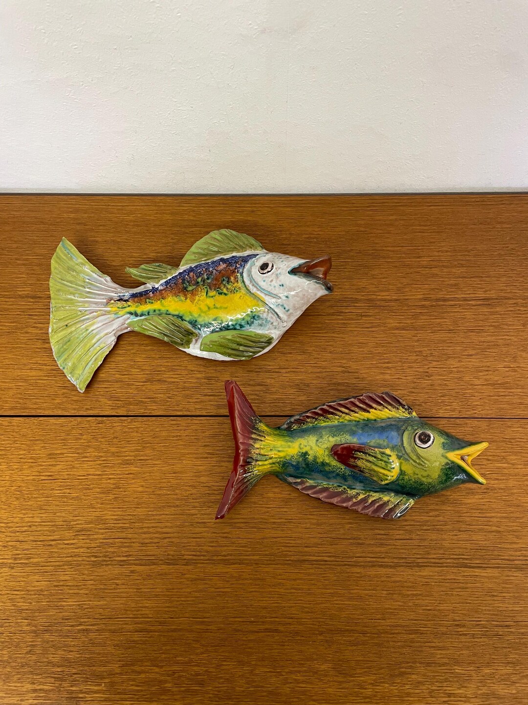 1/2 SKK Ceramic Fish / Wall Ceramic / Wall Decor Hand-painted in Bright ...