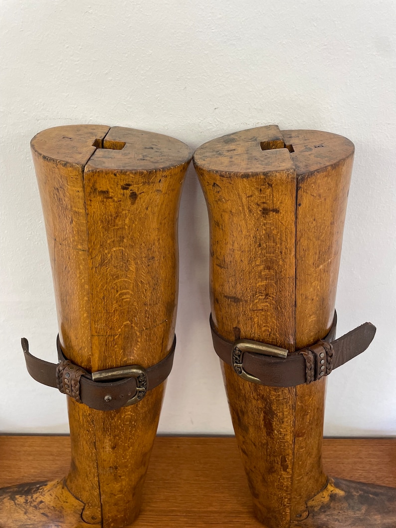 Set of 2 Antique Wooden Boot Lasts / Shoe Lasts With Leather Straps ...