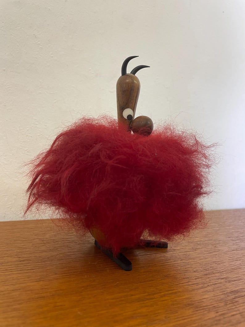 Special Mid Century Devil Figure Made of Teak Wood and With Red Fur 50s ...