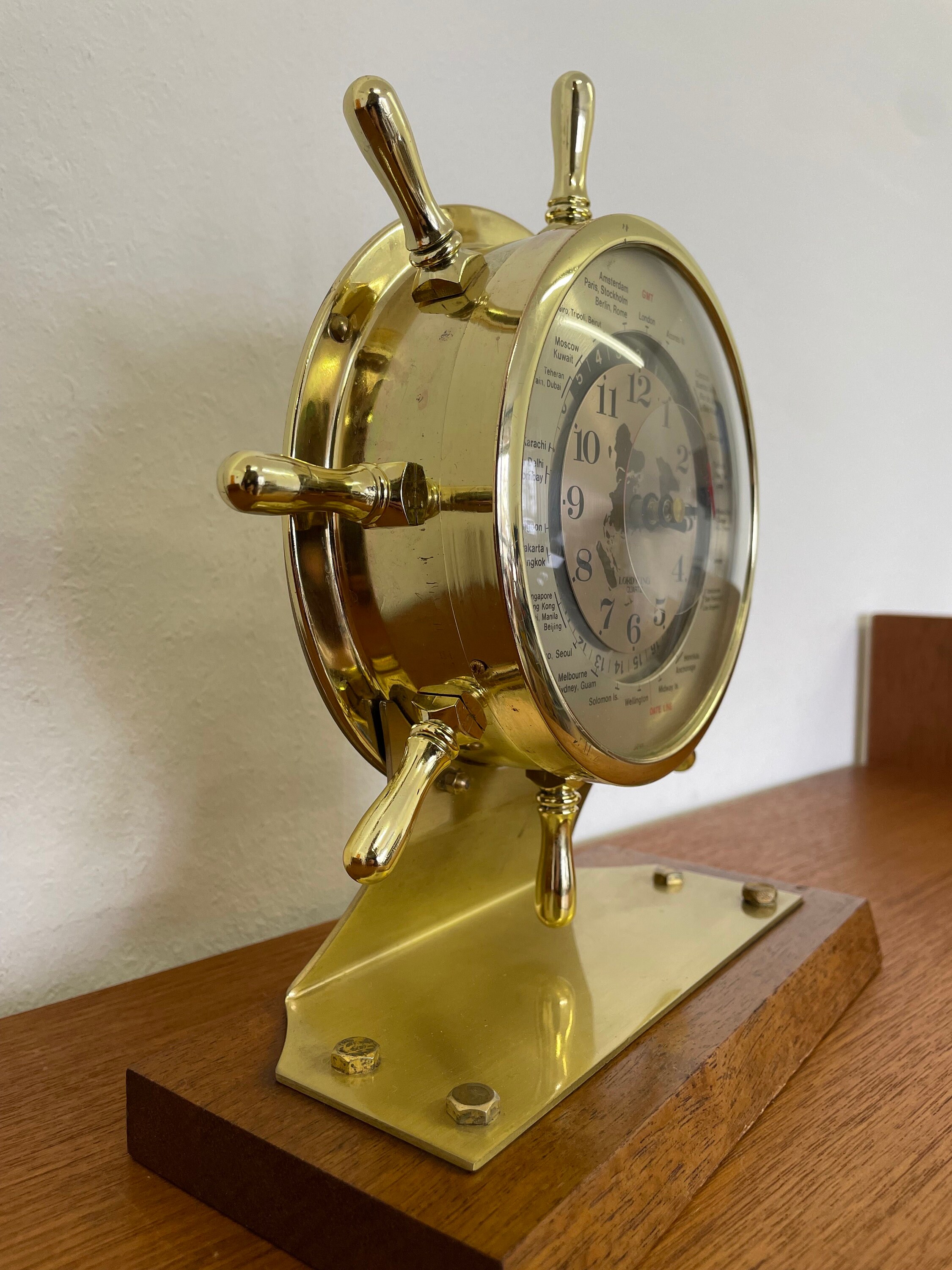 Lord King Quartz World Time Clock / Table Clock in Gold With Wooden ...