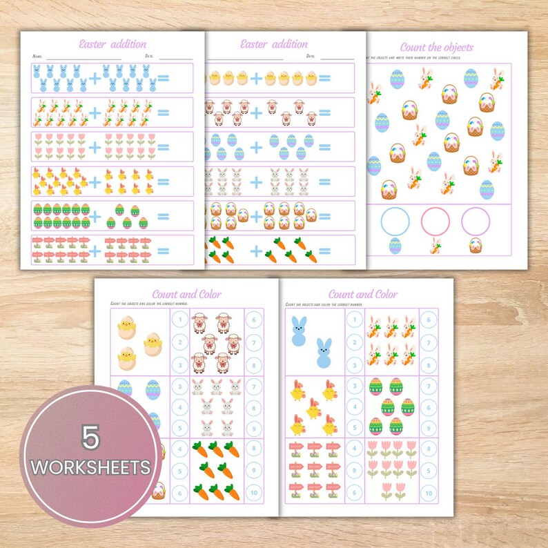 Easter Math Worksheets for Kids, Preschool Spring Count and Color Pages ...
