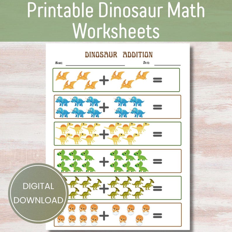 Dinosaur Math Worksheets for Preschool (ages 3–5) | Counting & Number ...