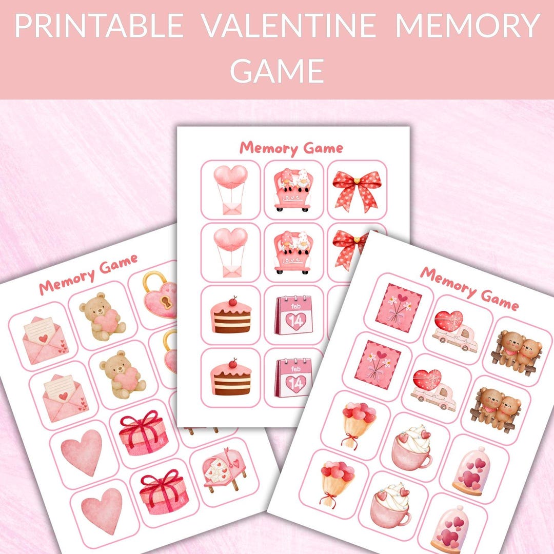 Watercolor Valentine Memory Matching Game for Kids | Printable Card ...