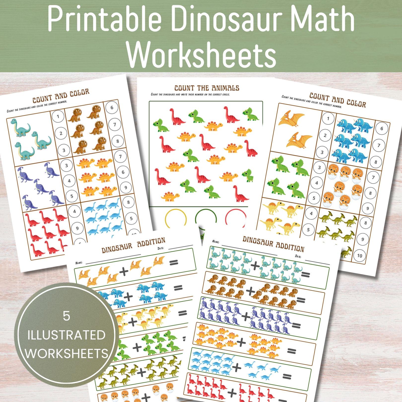 Dinosaur Math Worksheets for Preschool (ages 3–5) | Counting & Number ...