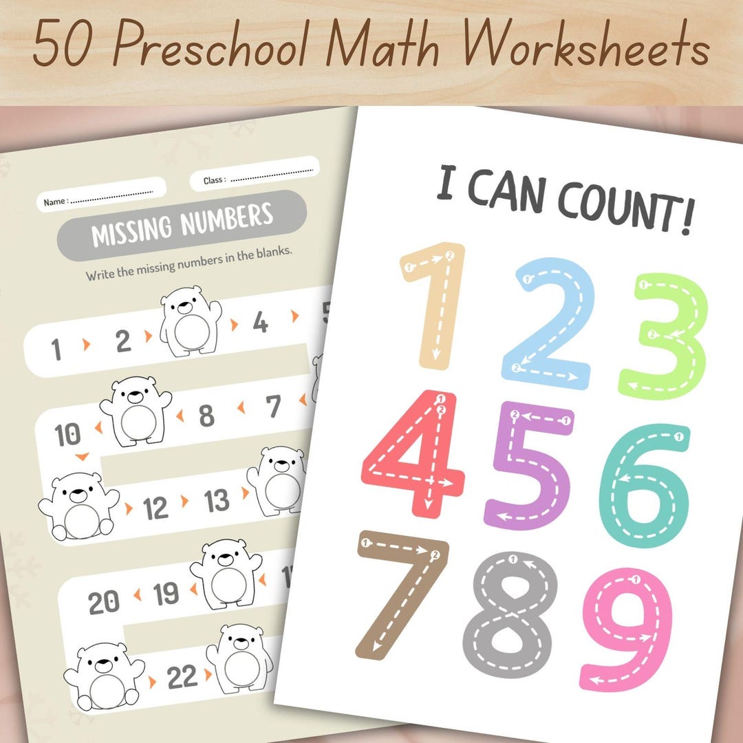 Preschool Math Worksheets Pack | 50 Math Pages | Kindergarten Math ...