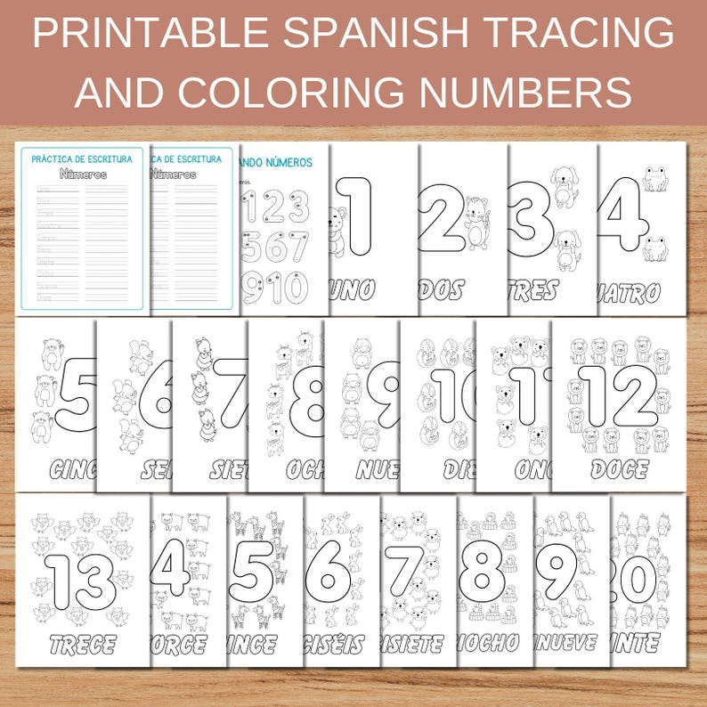 Printable Spanish Numbers Tracing and Coloring Worksheets (instant ...