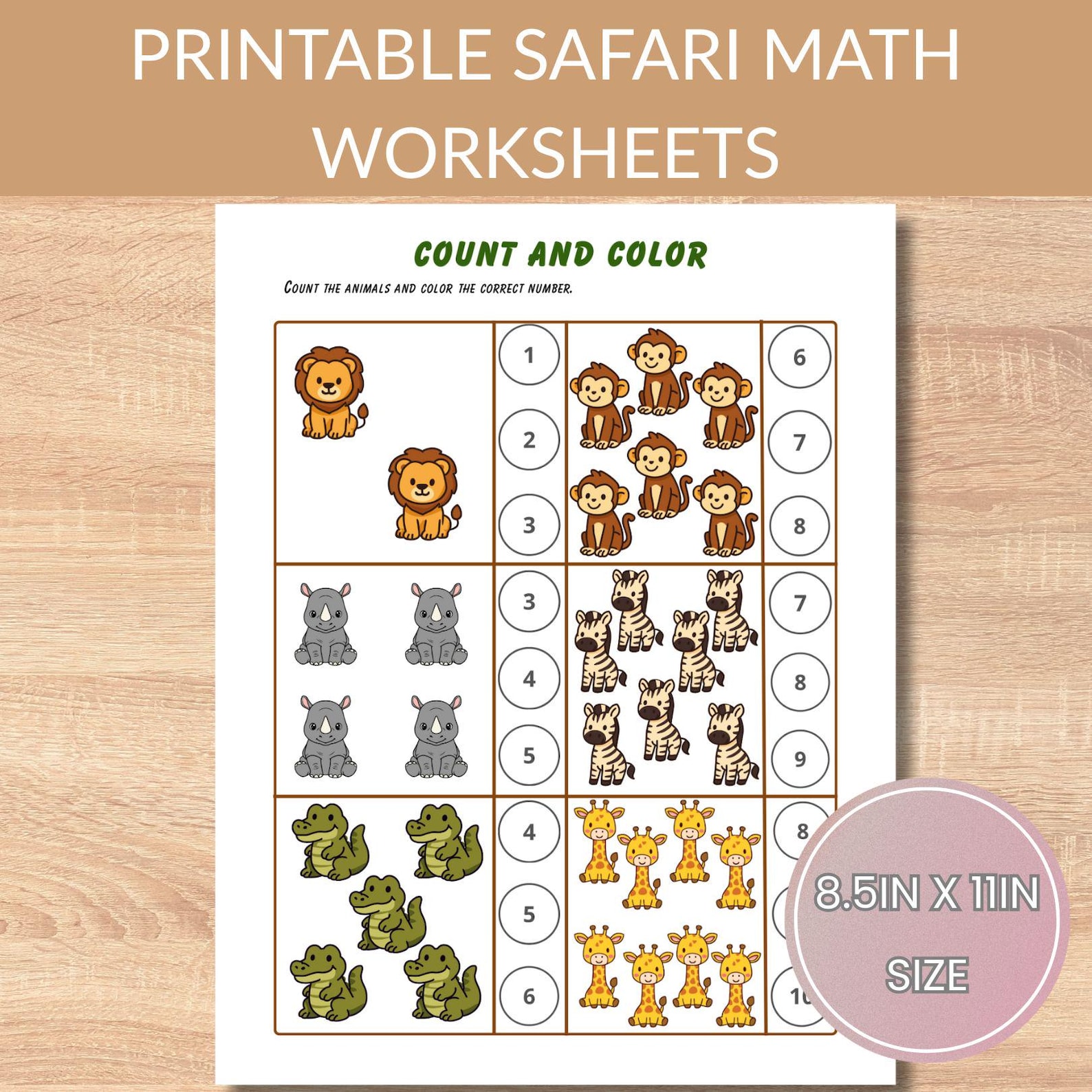 Printable Safari Math Worksheets (instant Download) | Learning Activity ...