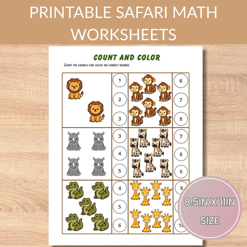 Printable Safari Math Worksheets (instant Download) | Learning Activity ...