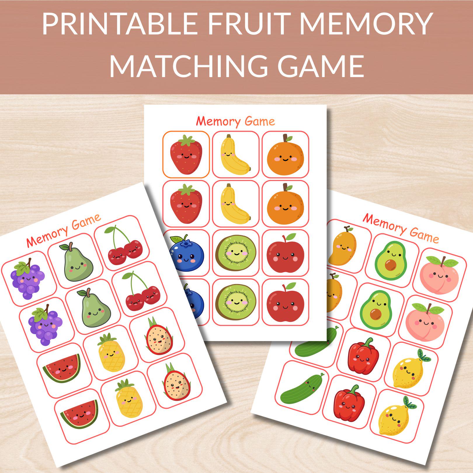 Fruit Memory Matching Game for Kids | Printable Card Game (instant ...
