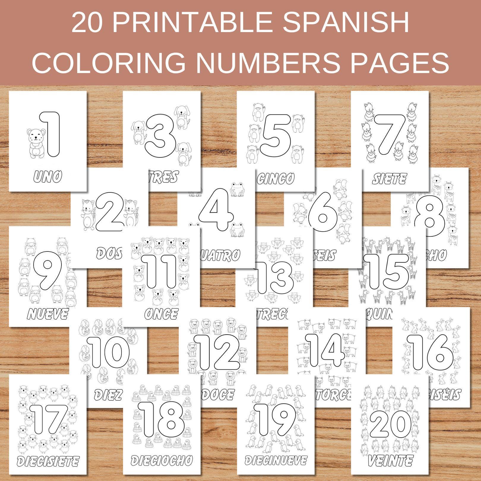 Printable Spanish Numbers Tracing and Coloring Worksheets (instant ...