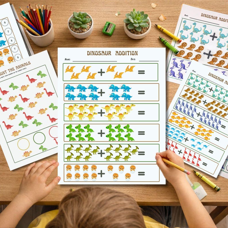 Dinosaur Math Worksheets for Preschool (ages 3–5) | Counting & Number ...