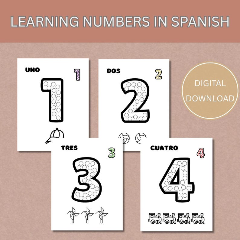 Spanish Numbers Dot Marker Coloring Book: Kids Printable (digital ...