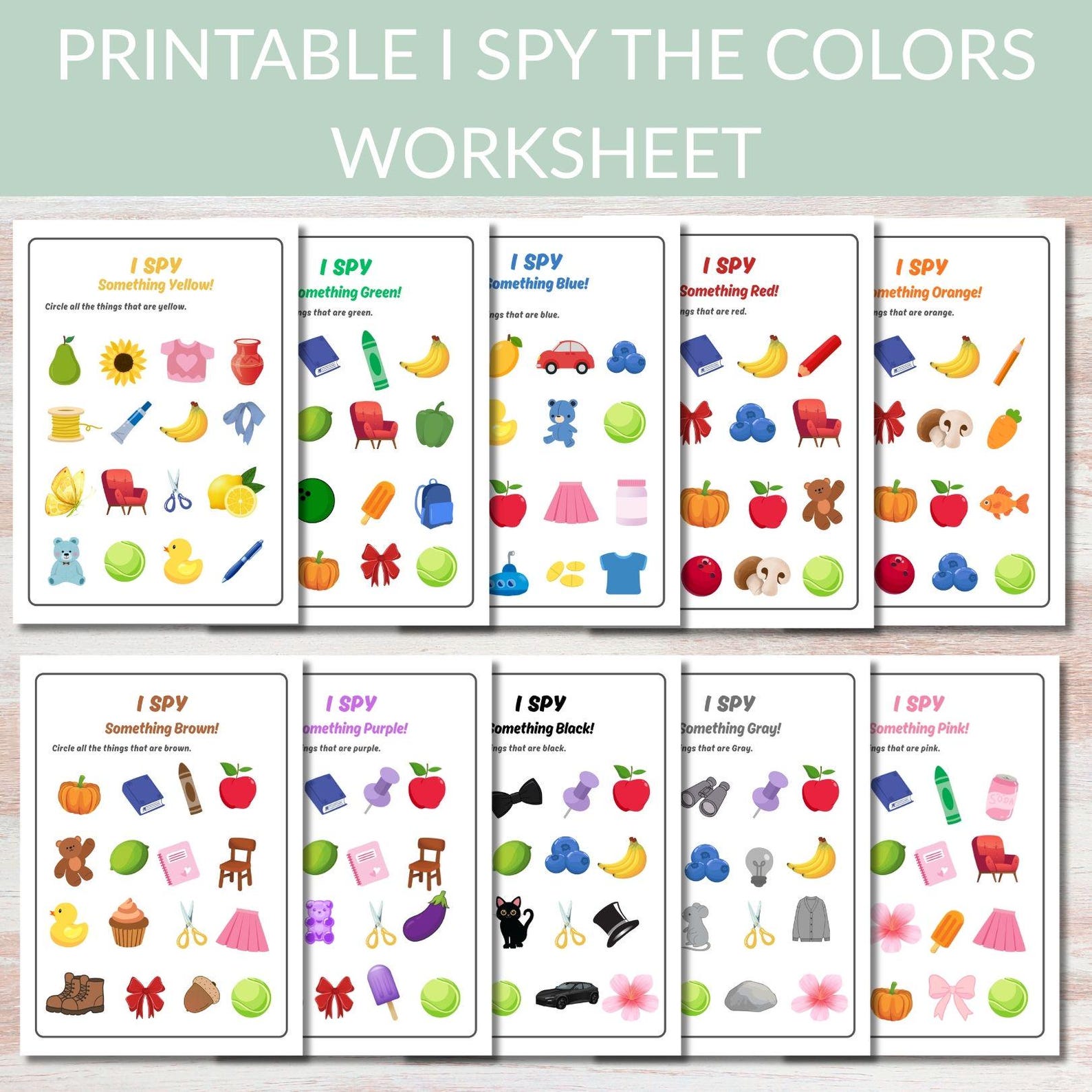 Printable I Spy Colors Worksheets | Learning Colors for Kids (instant ...