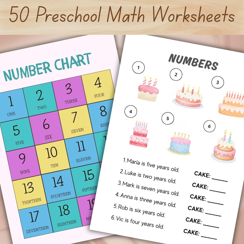 Preschool Math Worksheets Pack | 50 Math Pages | Kindergarten Math ...