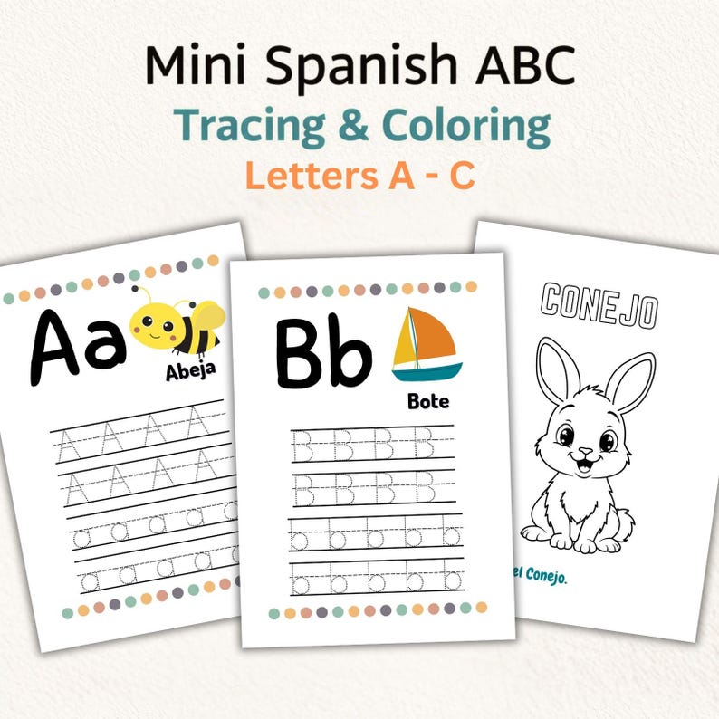 Mini Spanish ABC Tracing & Coloring Pages | Letters A–C | Alphabet ...