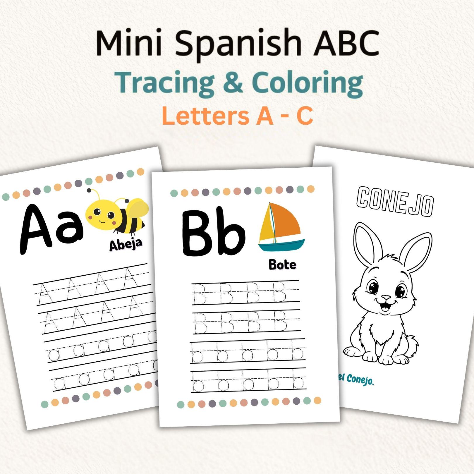 Mini Spanish ABC Tracing & Coloring Pages | Letters A–C | Alphabet ...