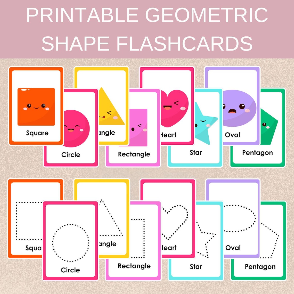 Geometric Shapes Flashcards for Kids: Learn & Trace (digital Download ...