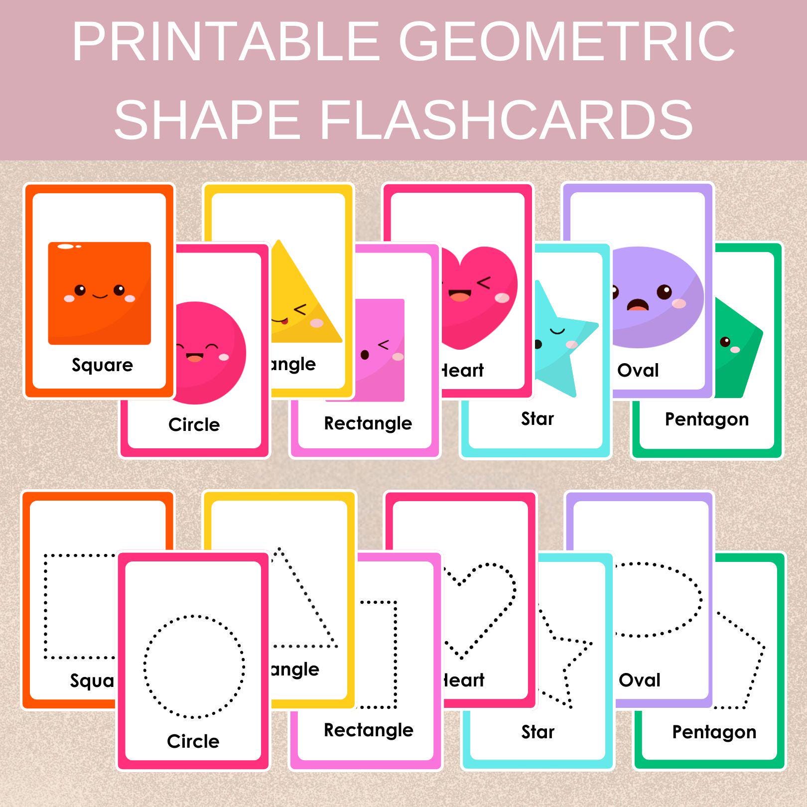 Geometric Shapes Flashcards for Kids: Learn & Trace (digital Download ...