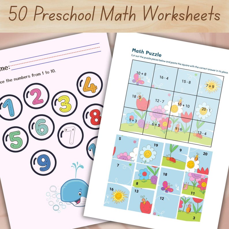 Preschool Math Worksheets Pack | 50 Math Pages | Kindergarten Math ...