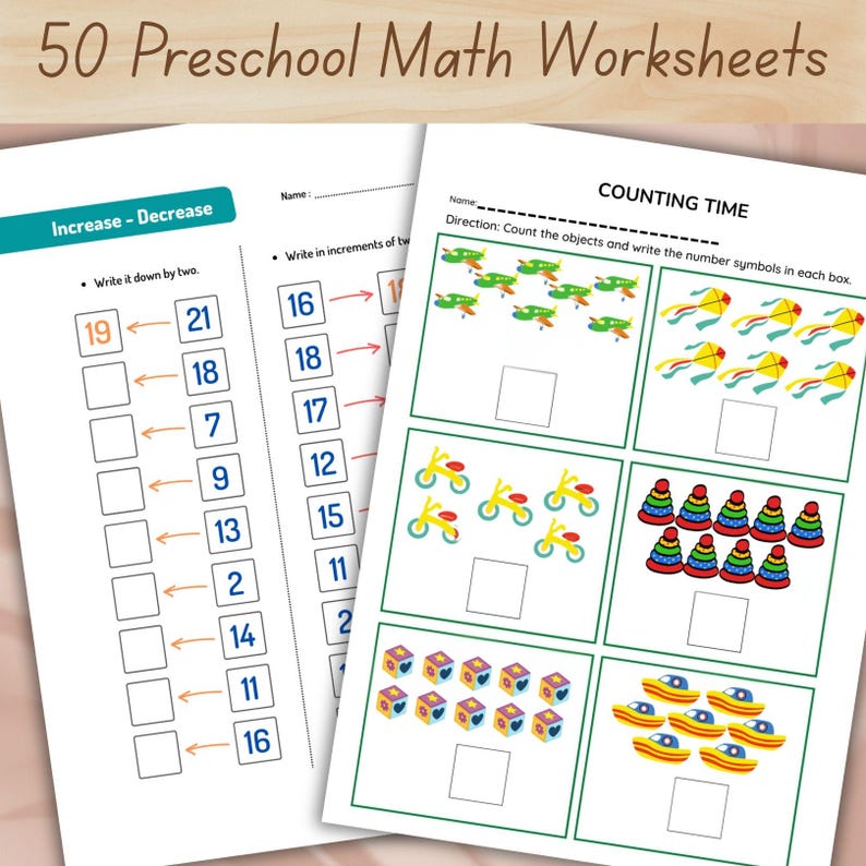 Preschool Math Worksheets Pack | 50 Math Pages | Kindergarten Math ...