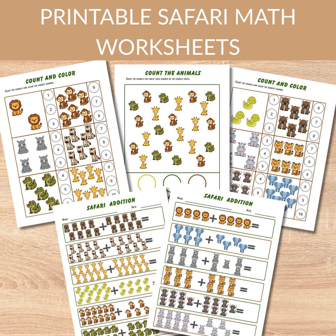 Printable Safari Math Worksheets (instant Download) | Learning Activity ...