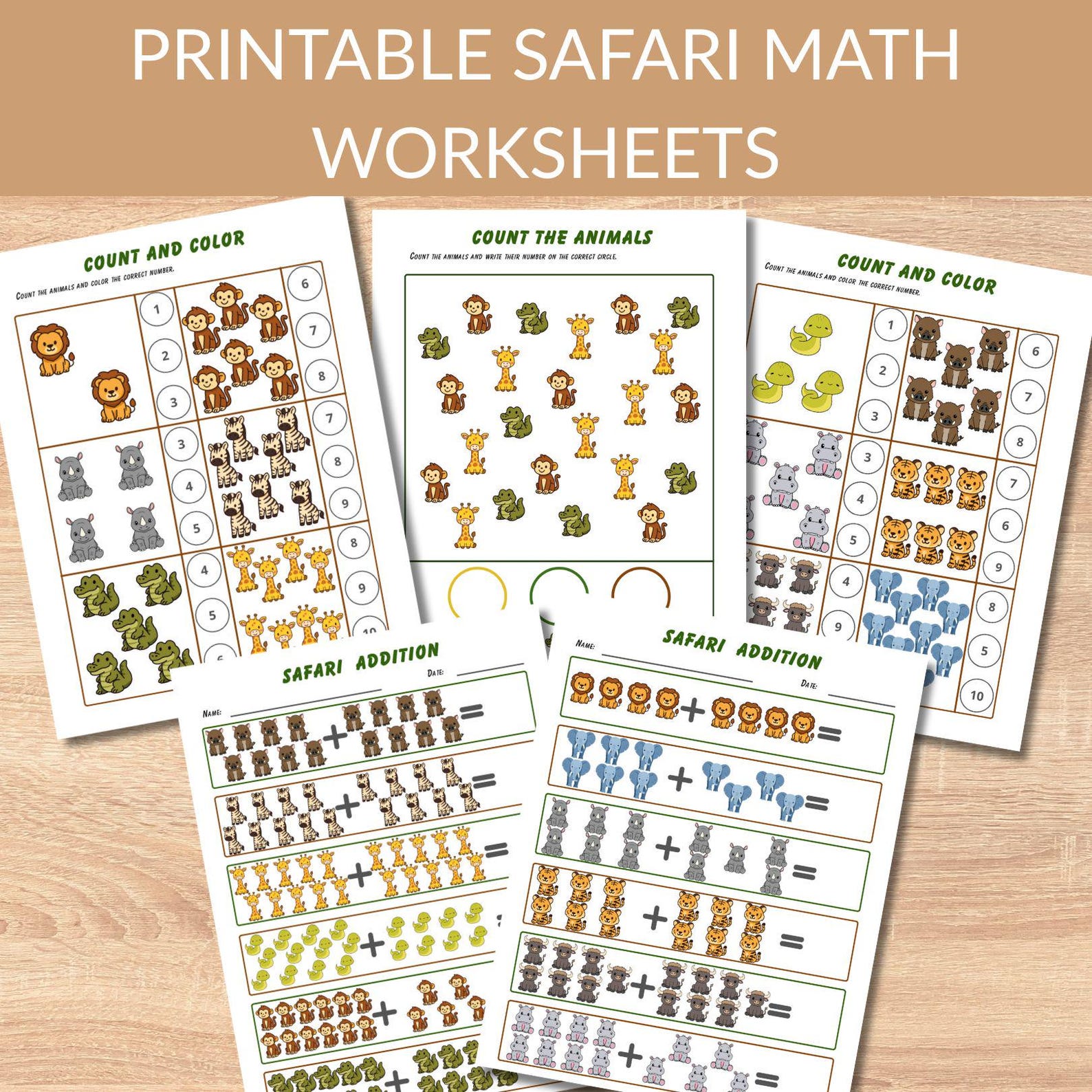 Printable Safari Math Worksheets (instant Download) | Learning Activity ...