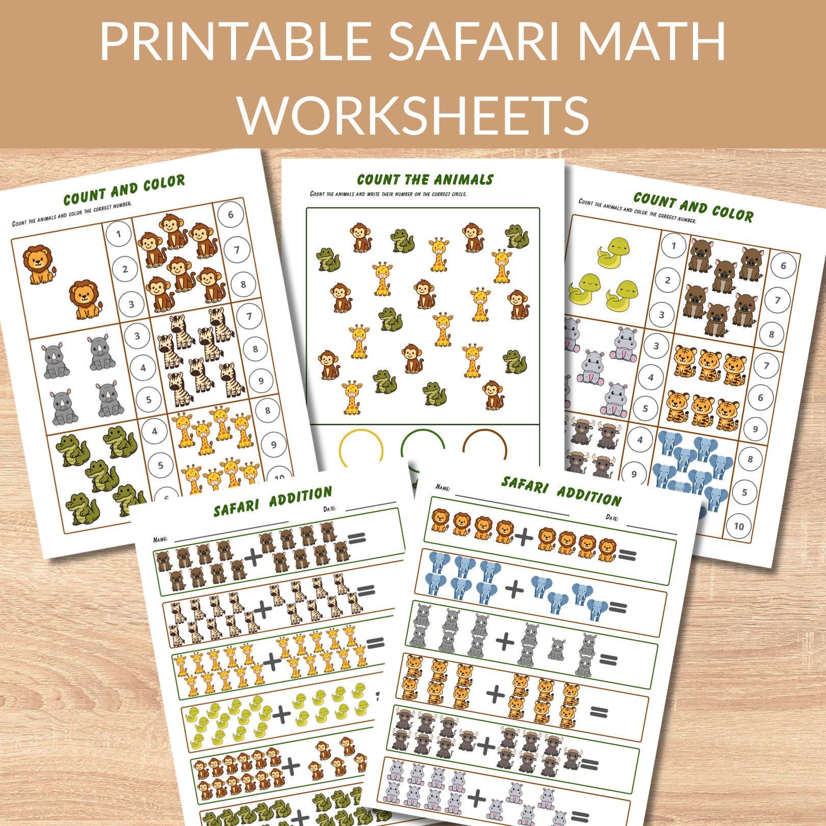 Printable Safari Math Worksheets (instant Download) | Learning Activity ...