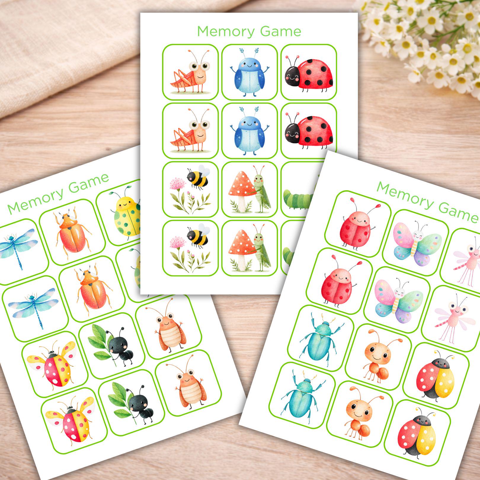 Spring Insects Memory Game | Watercolor Insects Cards (digital Download ...