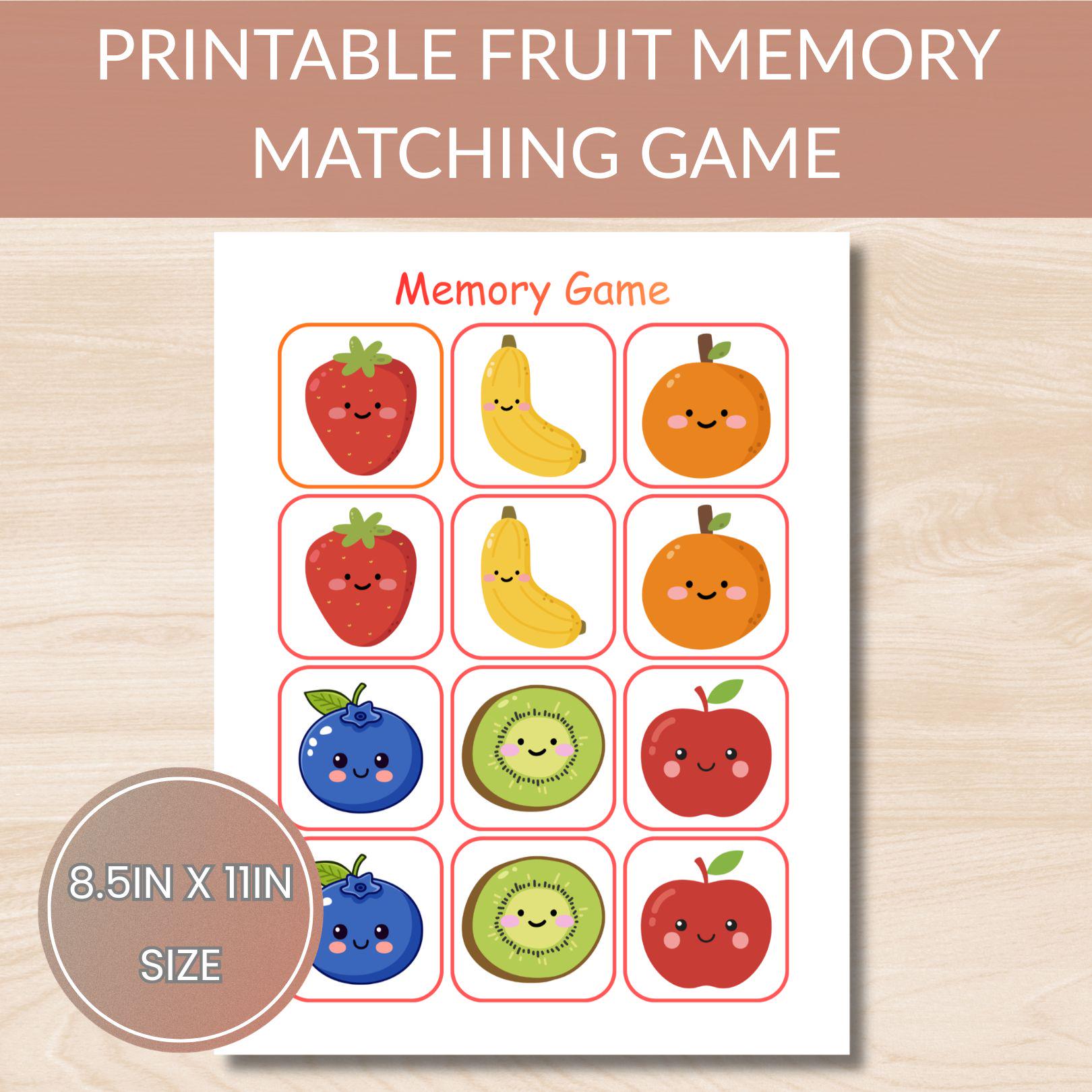 Fruit Memory Matching Game for Kids | Printable Card Game (instant ...