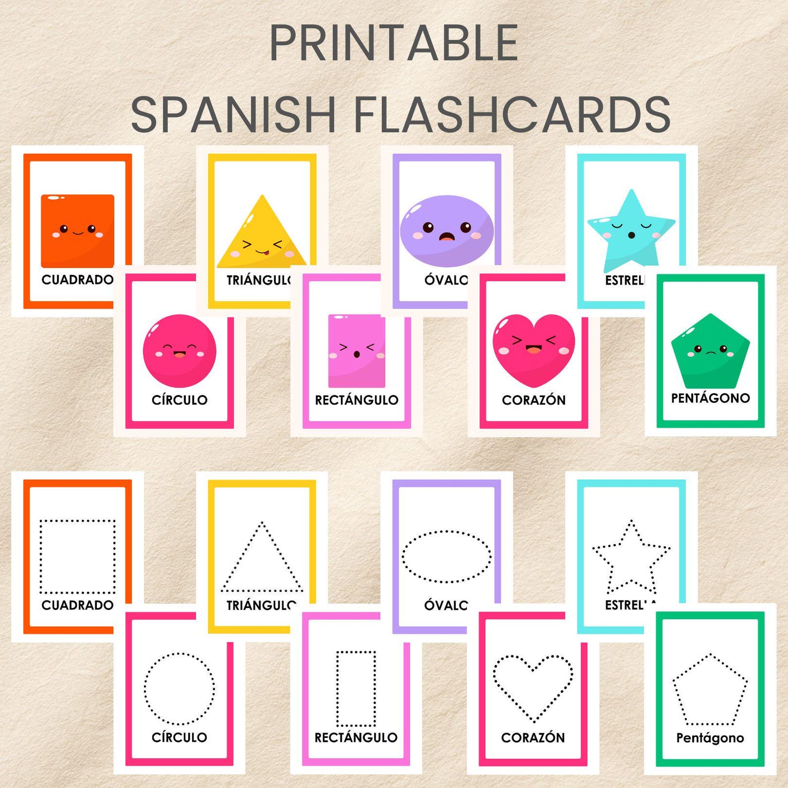 Spanish Geometric Shapes Flashcards | Learn & Trace Cards | Figuras ...