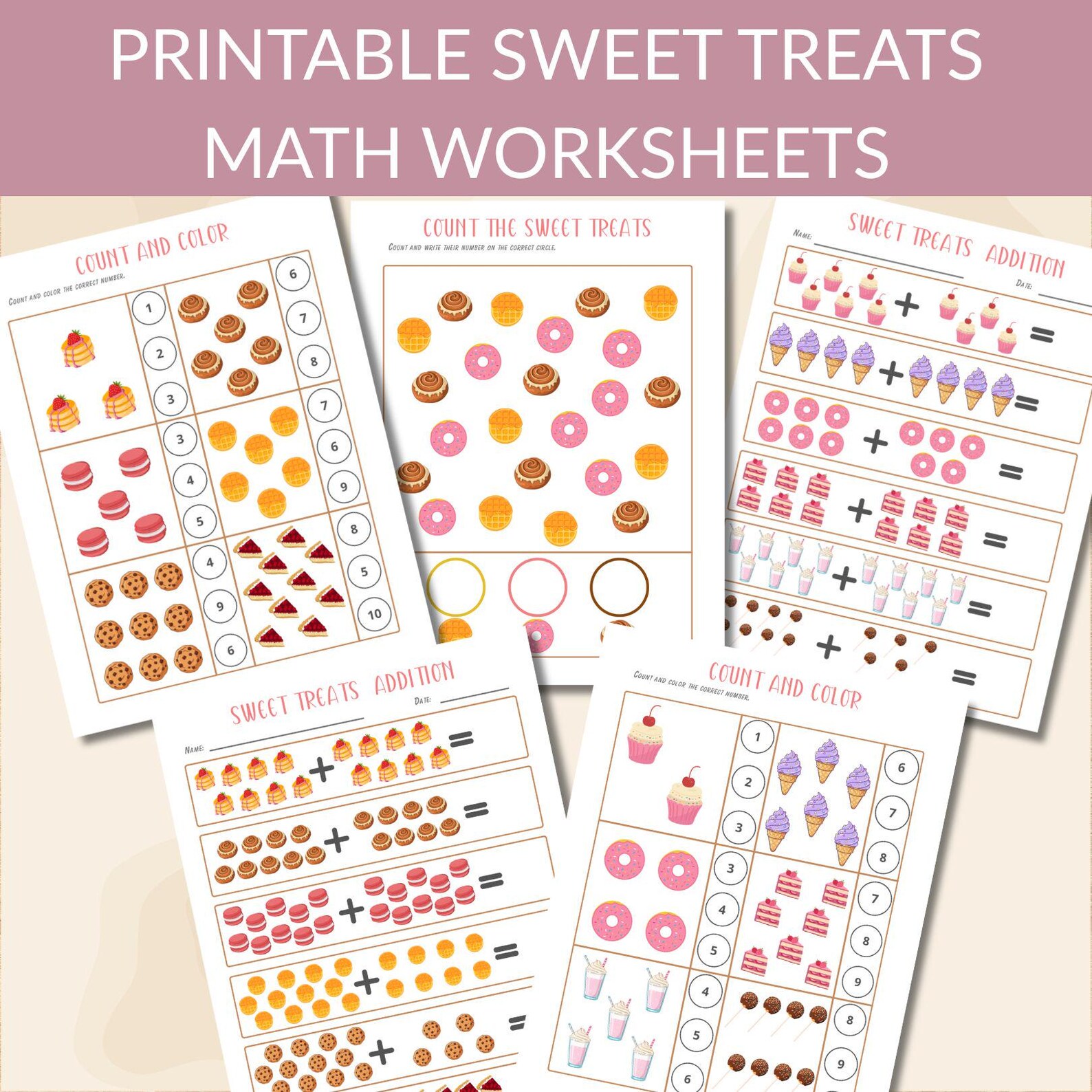 Printable Sweet Treats Addition Math Worksheets (instant Download ...
