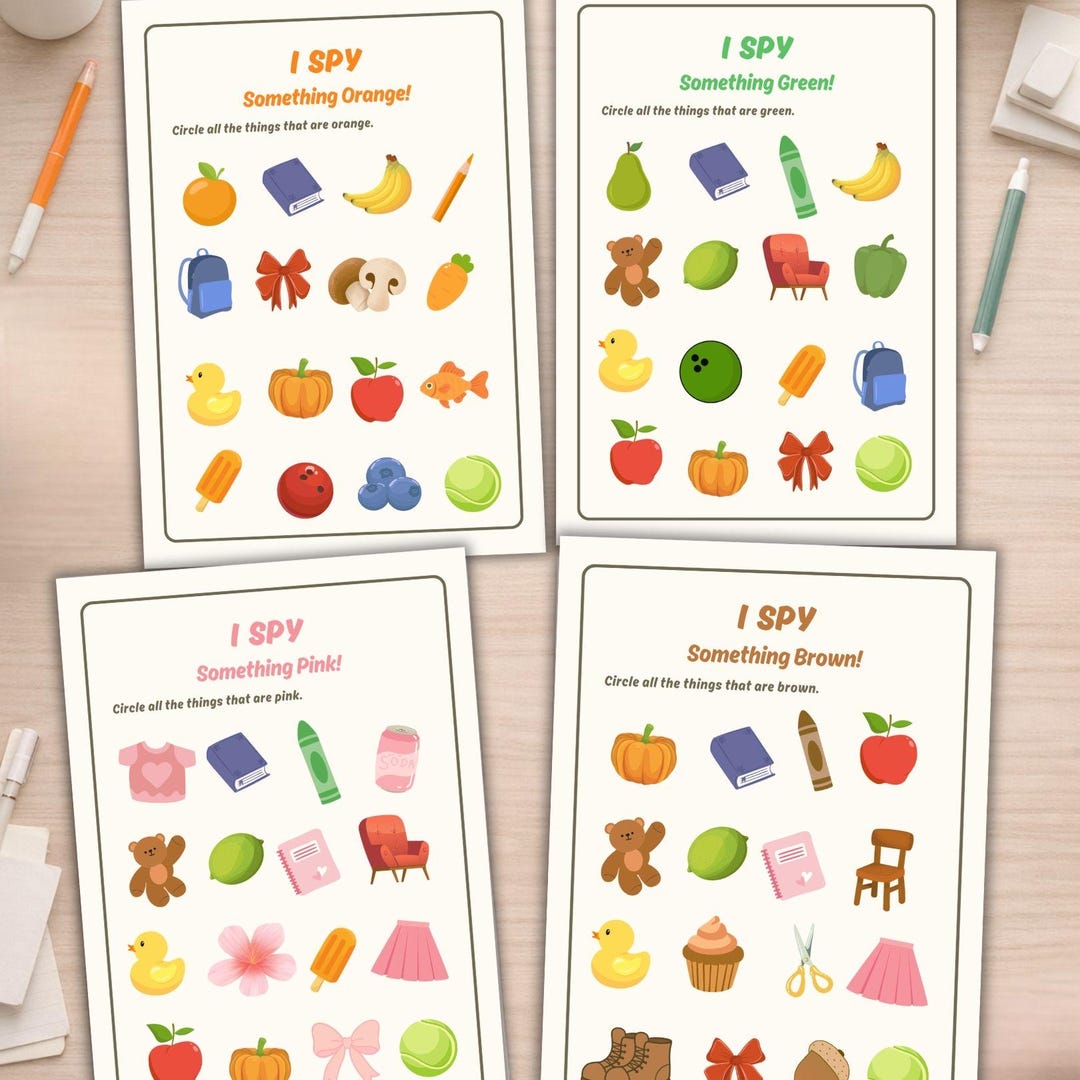 Printable I Spy Colors Worksheets | Learning Colors for Kids (instant ...
