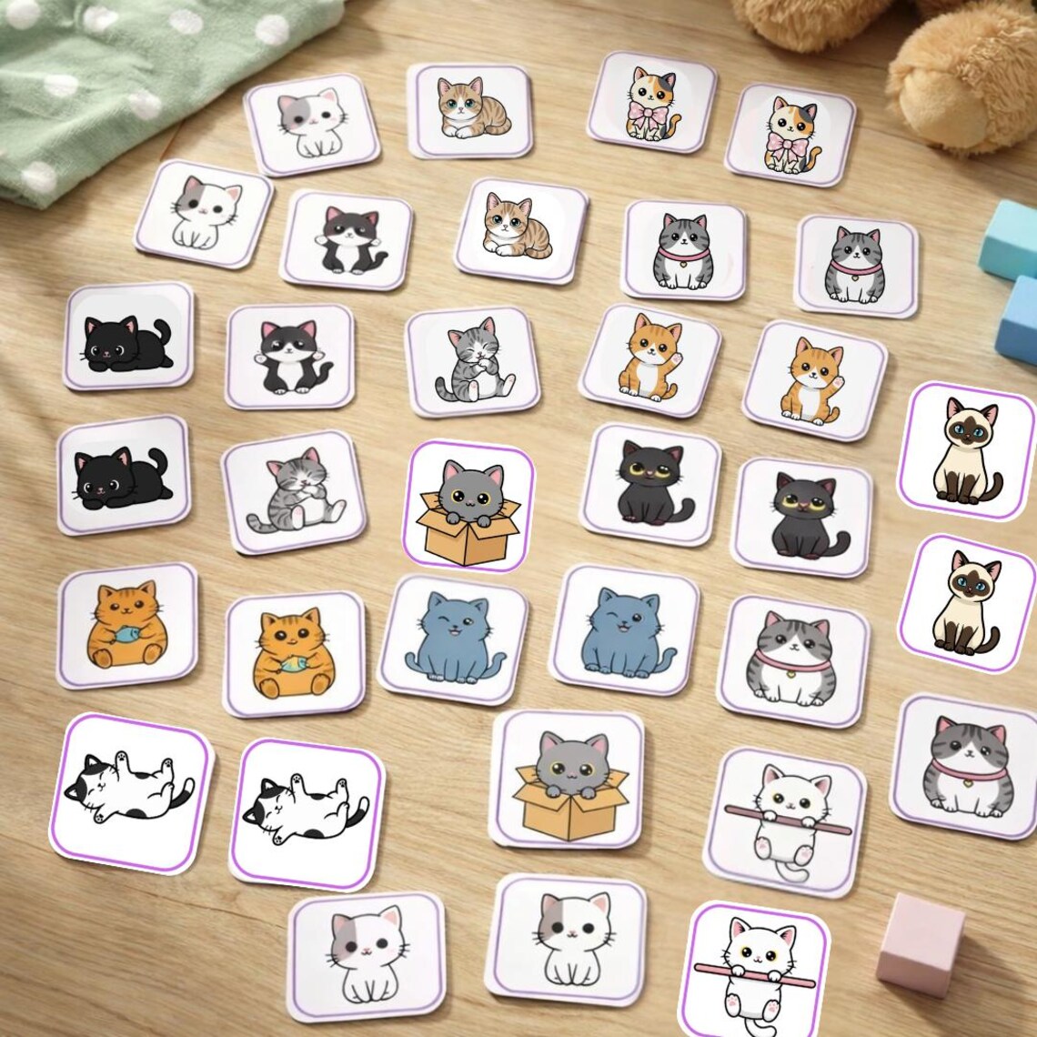 Cat Memory Matching Game for Kids | Printable Card Game (instant ...