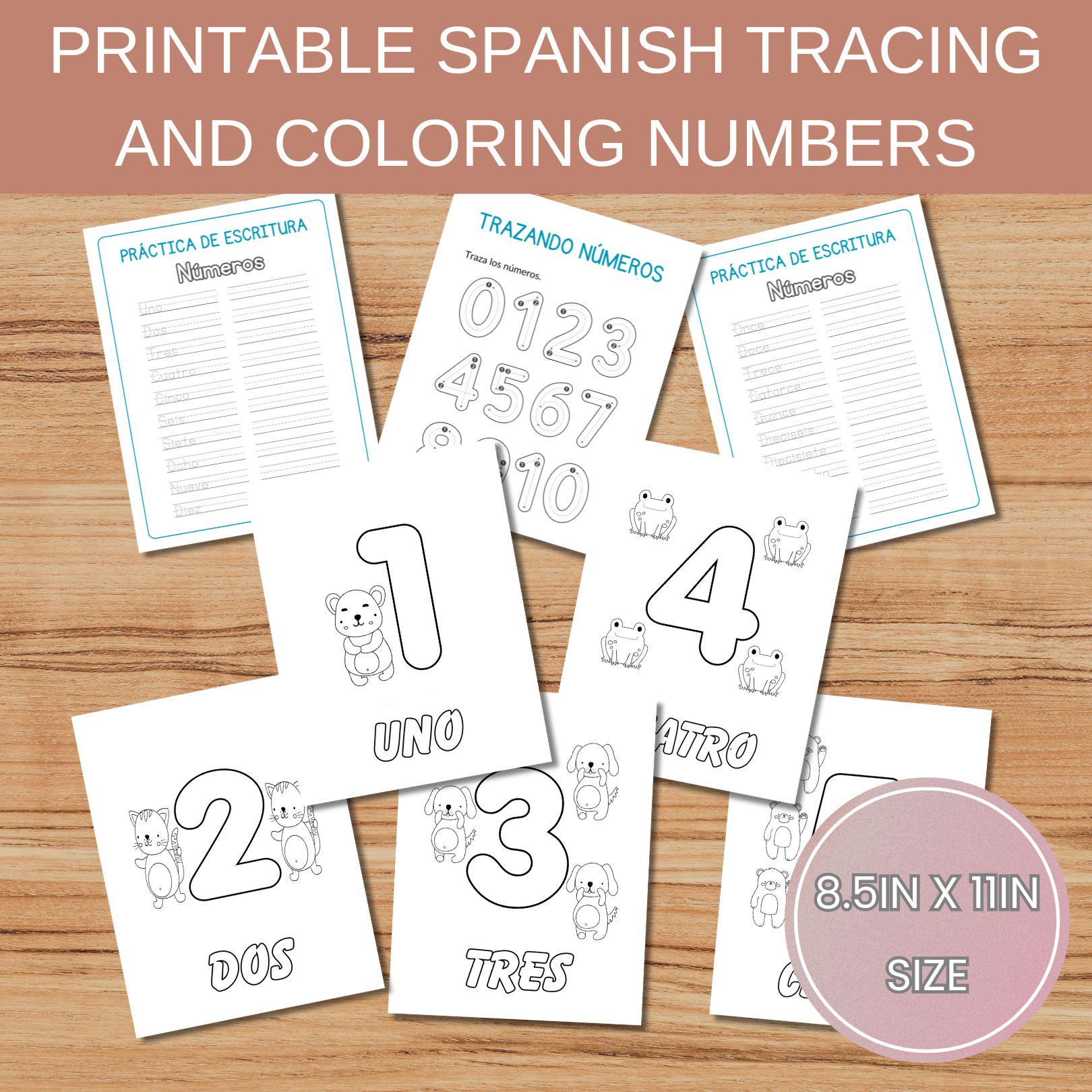 Printable Spanish Numbers Tracing and Coloring Worksheets (instant ...