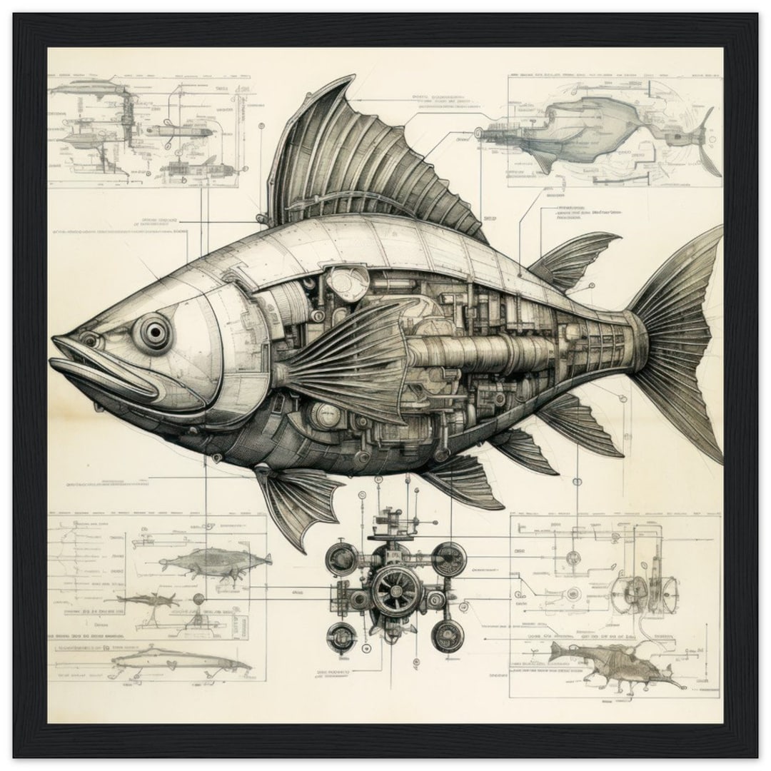 Fish Poster Steampunk Fish Art Vintage Fish Print Kitchen Poster Home ...