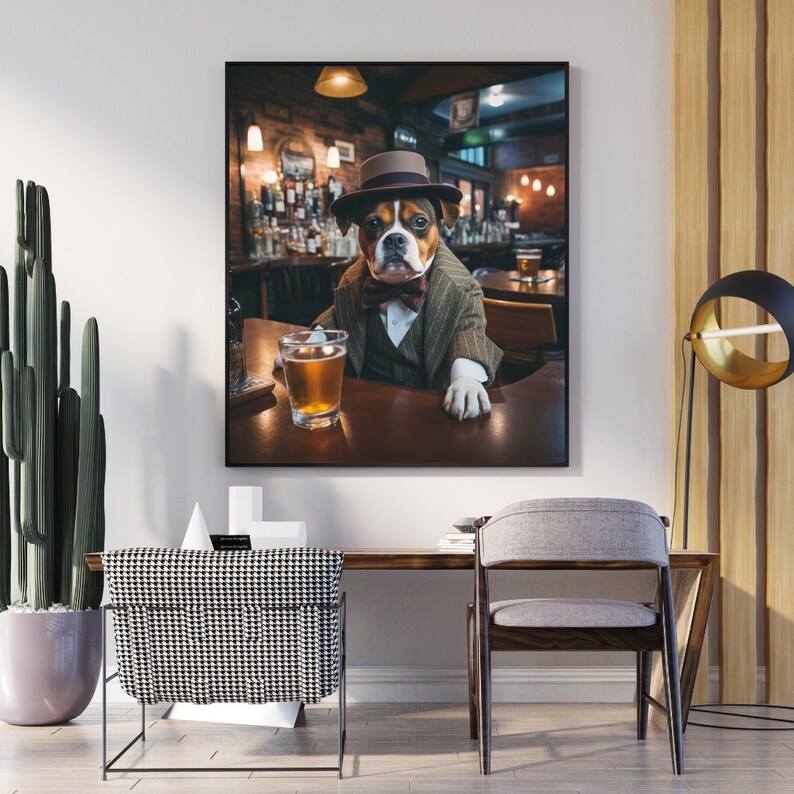 Dog Drinks Beer | Beer Poster | Animal Drinks Alcohol | Bar Art Decor ...