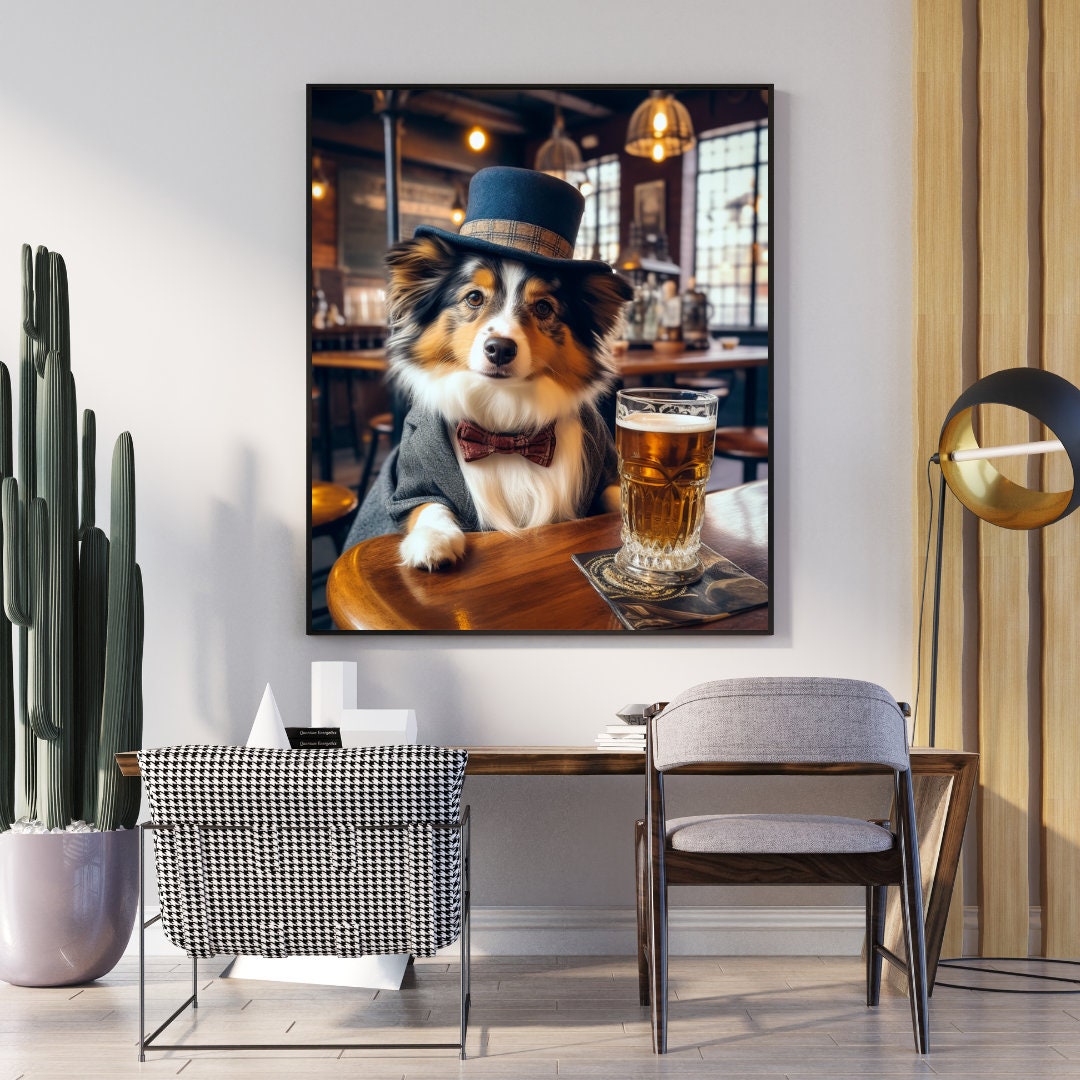 Dog Drinks Beer | Beer Poster | Animal Drinks Alcohol | Bar Art Decor ...
