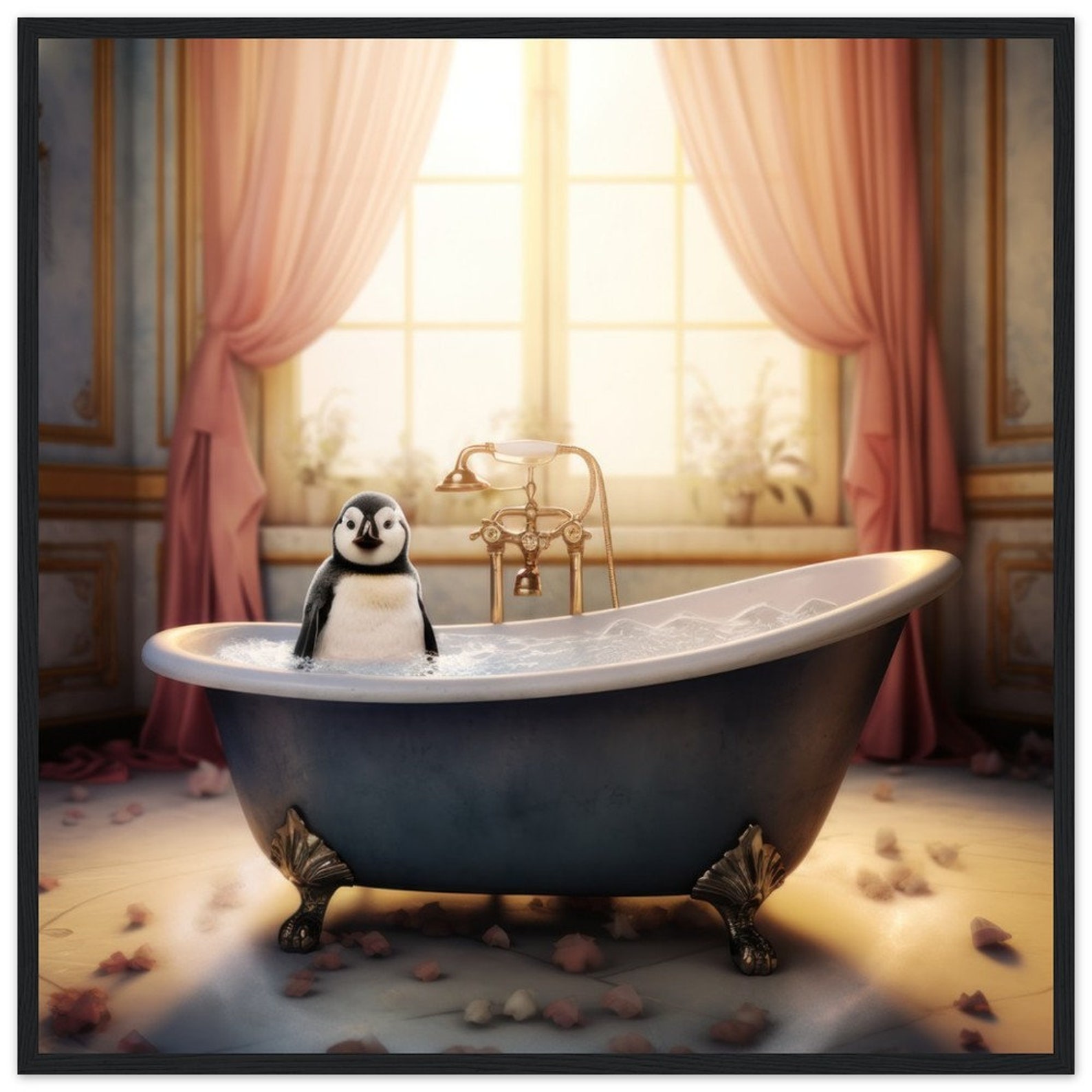 Penguin Poster | Penguin in Bathtub Print | Penguin Art | Bathroom Art ...