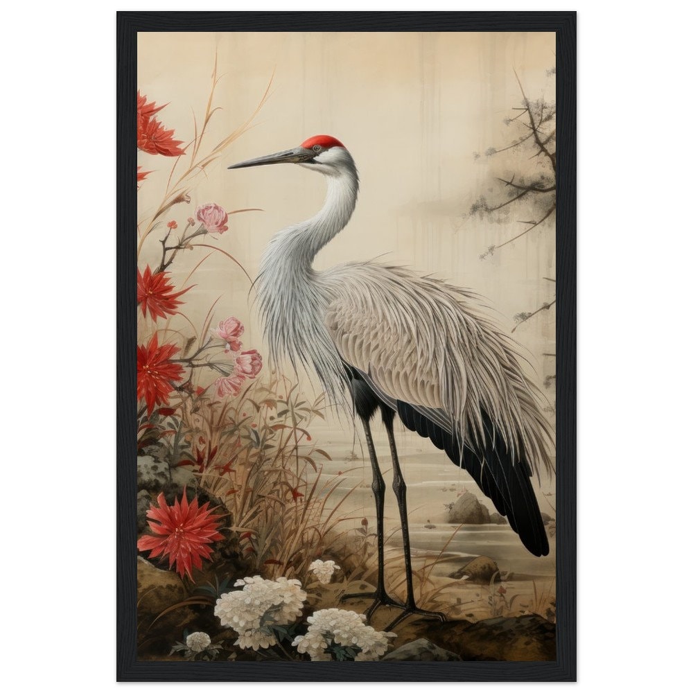 Japanese Crane Art | Vintage Crane Poster | Japanese Art Poster ...