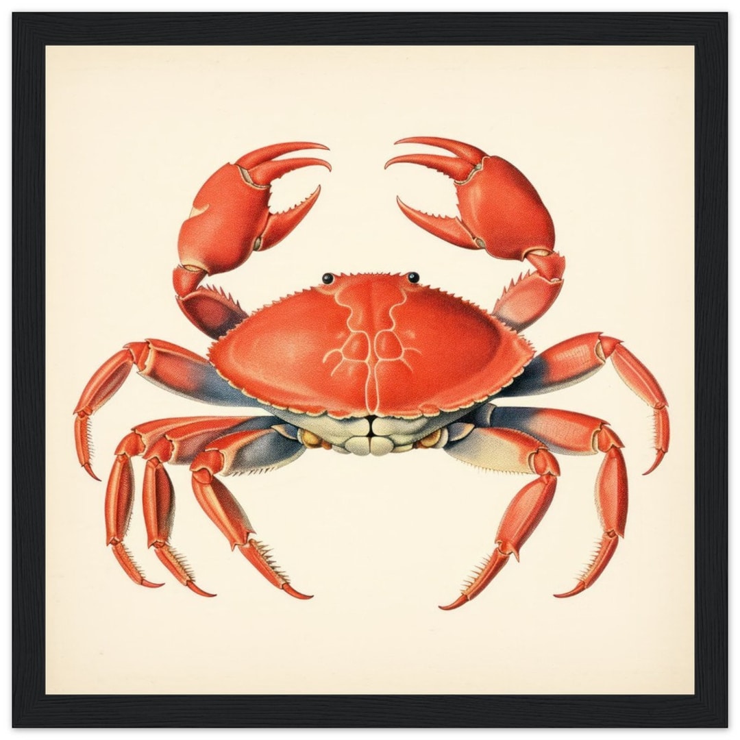 Retro Crab Poster Mediterranean Crab Wall Art Retro Seafood Print ...