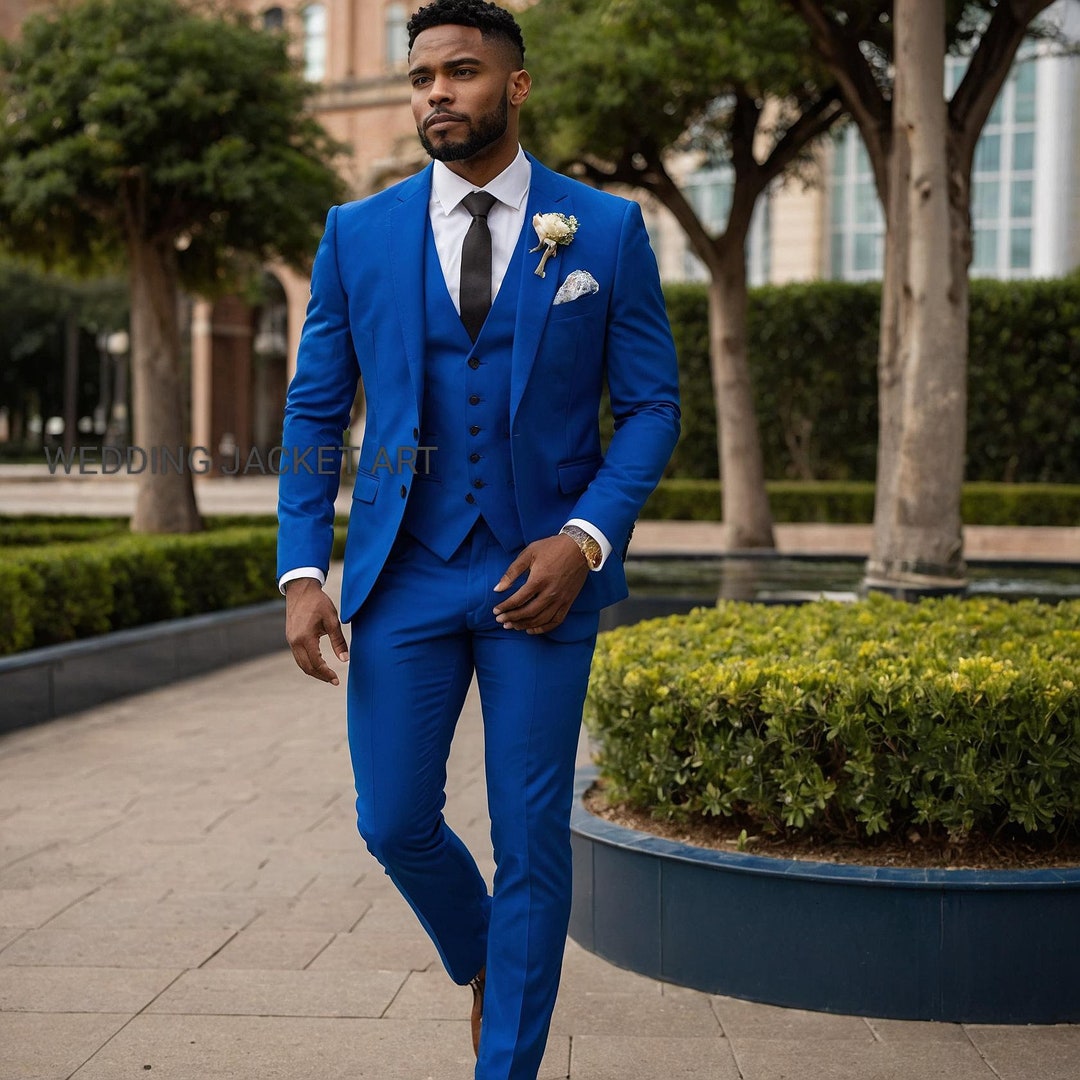 Men Blue Suits, Wedding Suits, 3 Piece Suits, Grooms Wear Suits, Royal ...