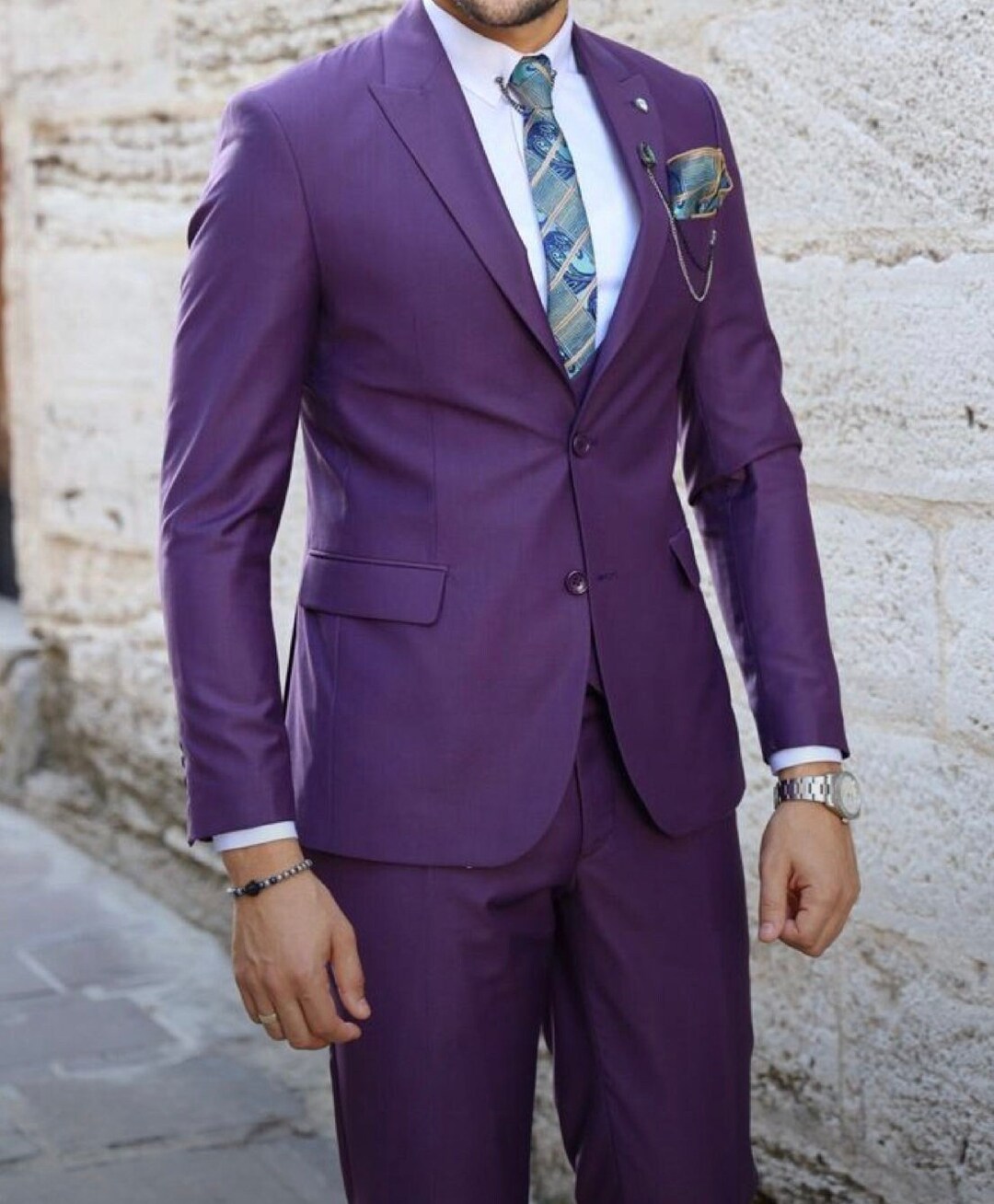 Men Purple Prom 3 Piece Suits Wedding Three Grooms Wear Suits. New ...