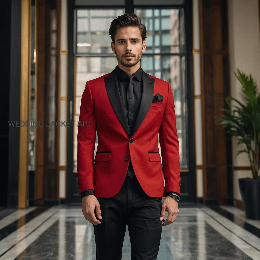 Red Tuxedo Suit: Men's Wedding Prom Outfit, Black Lapel - Etsy