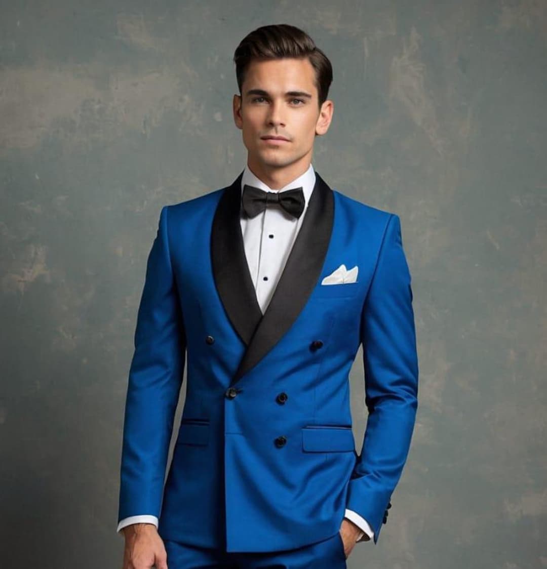 Men's Royal Blue Tuxedo Suit: Slim Fit, Black Lapel, Double Breasted - Etsy
