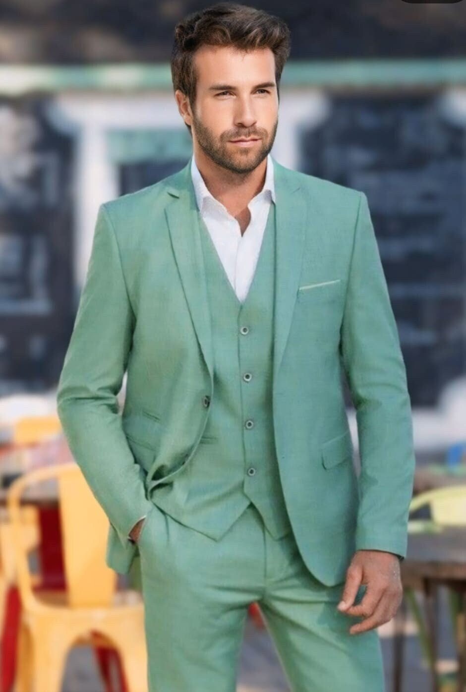 Me's Mint Green Suits, 3 Piece Suits, Wedding Grooms Wear Suits, New ...